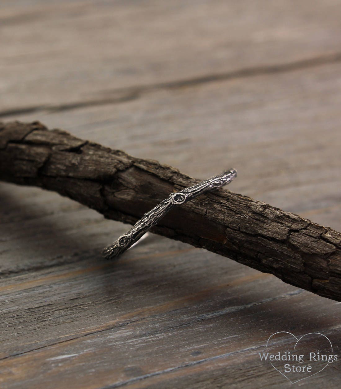Tree bark tiny wedding band Stackable tree ring Nature | Etsy