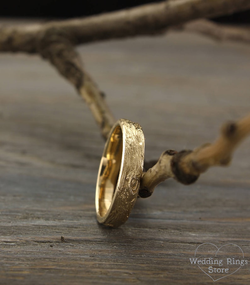 Tree bark wedding band Men's tree wedding band | Etsy