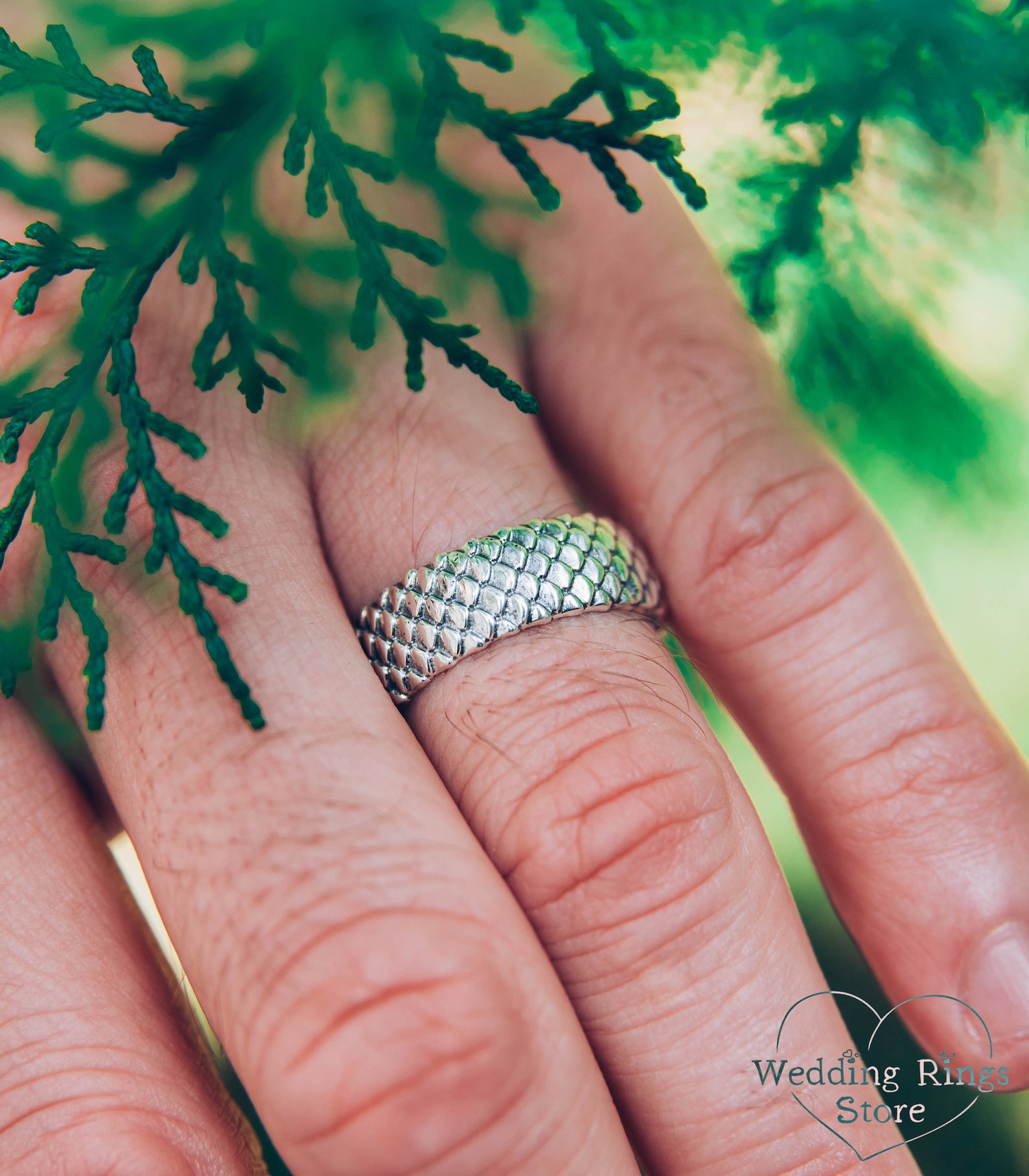 Fish Scales Ring Unique Men's Band Sterling Silver Band - Etsy