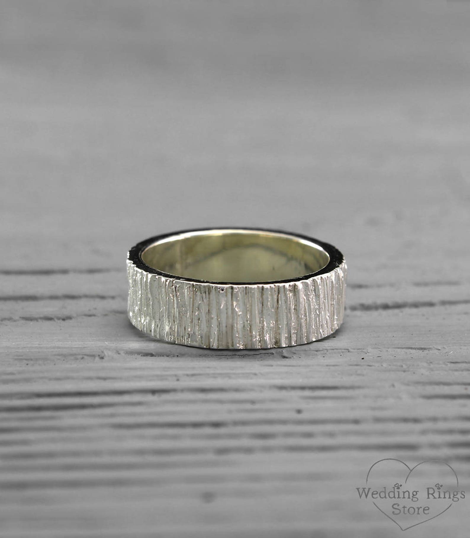 Mens Rustic Ring Tree Silver Ring Wood Bark Band Rustic | Etsy