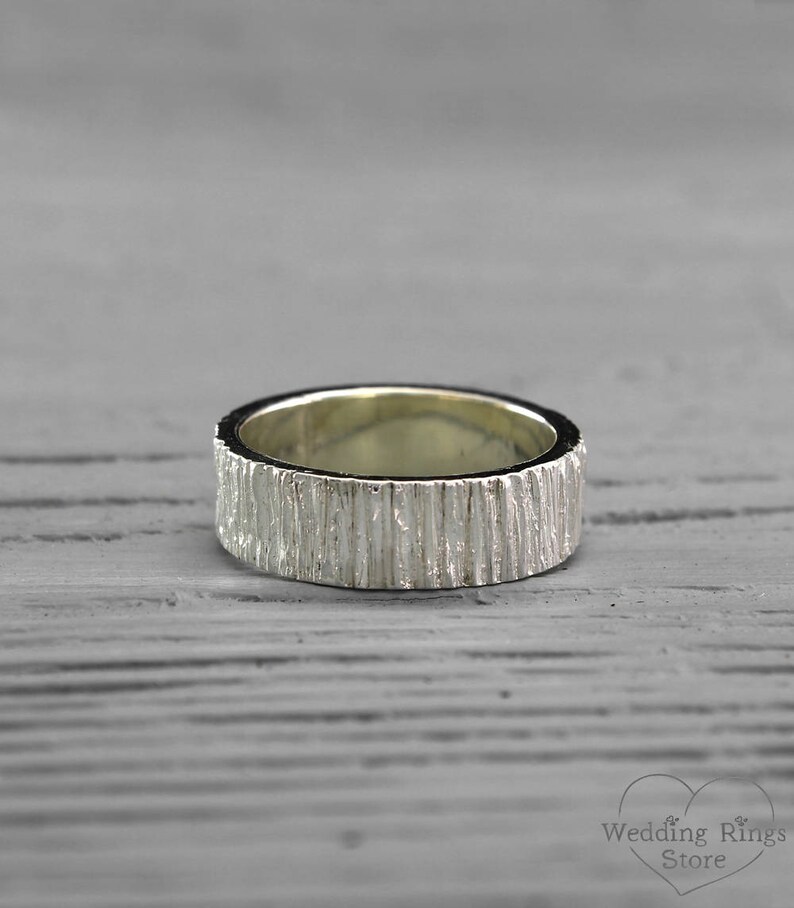 Mens Rustic Ring Tree Silver Ring Wood Bark Band Rustic | Etsy