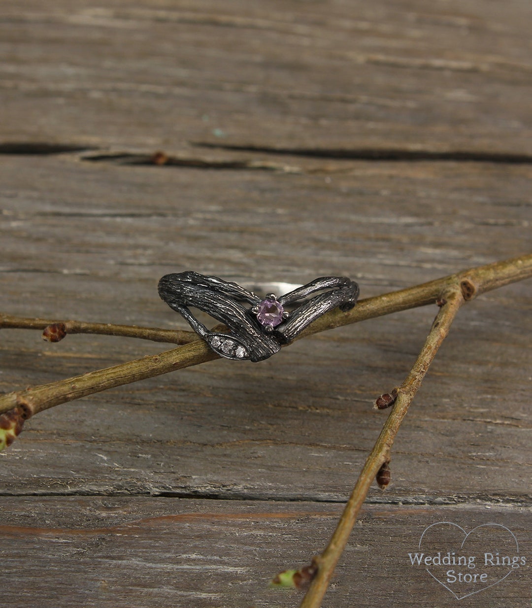 Tree Branches Amethyst Engagement Ring, Silver Branch Ring, Birthstone ...