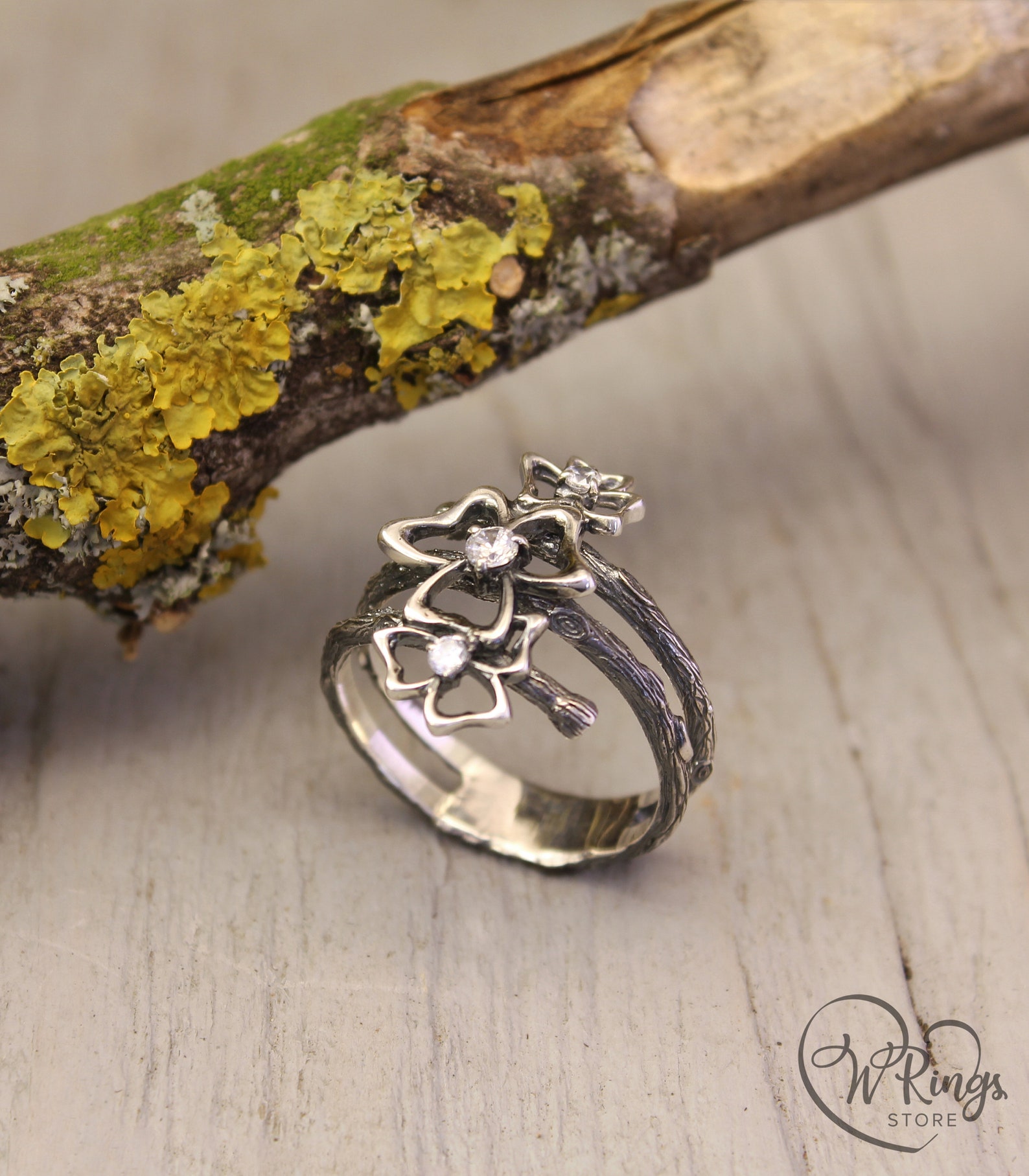 Trefoil on a Branch Silver Ring With Cubic Zirconia Triple - Etsy