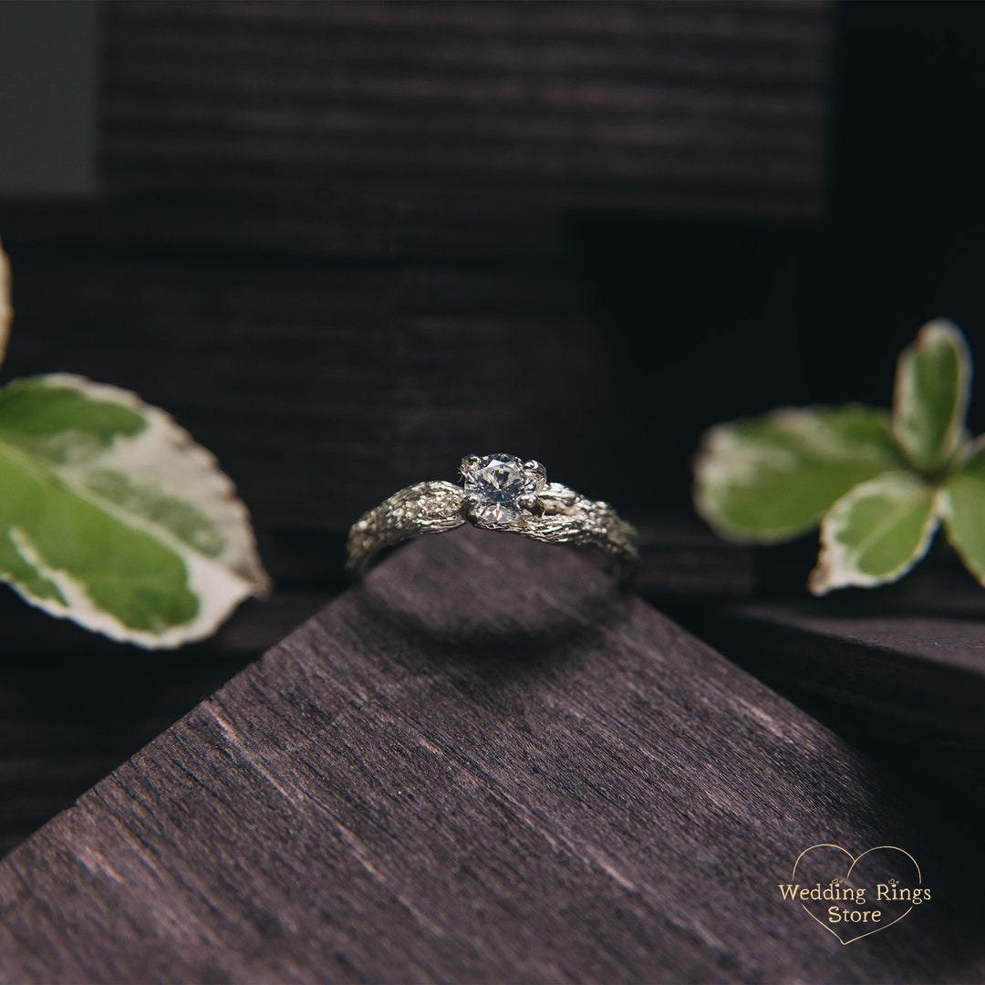 Sparkle Diamond on Silver Twig Promise Ring for Her, Tiny Minimalist ...