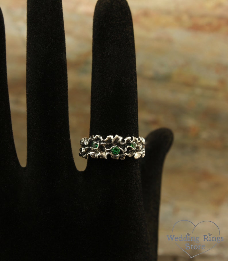 Algae Ring, Sea Ring With Emeralds, Ocean Ring, Sterling Silver Ring ...