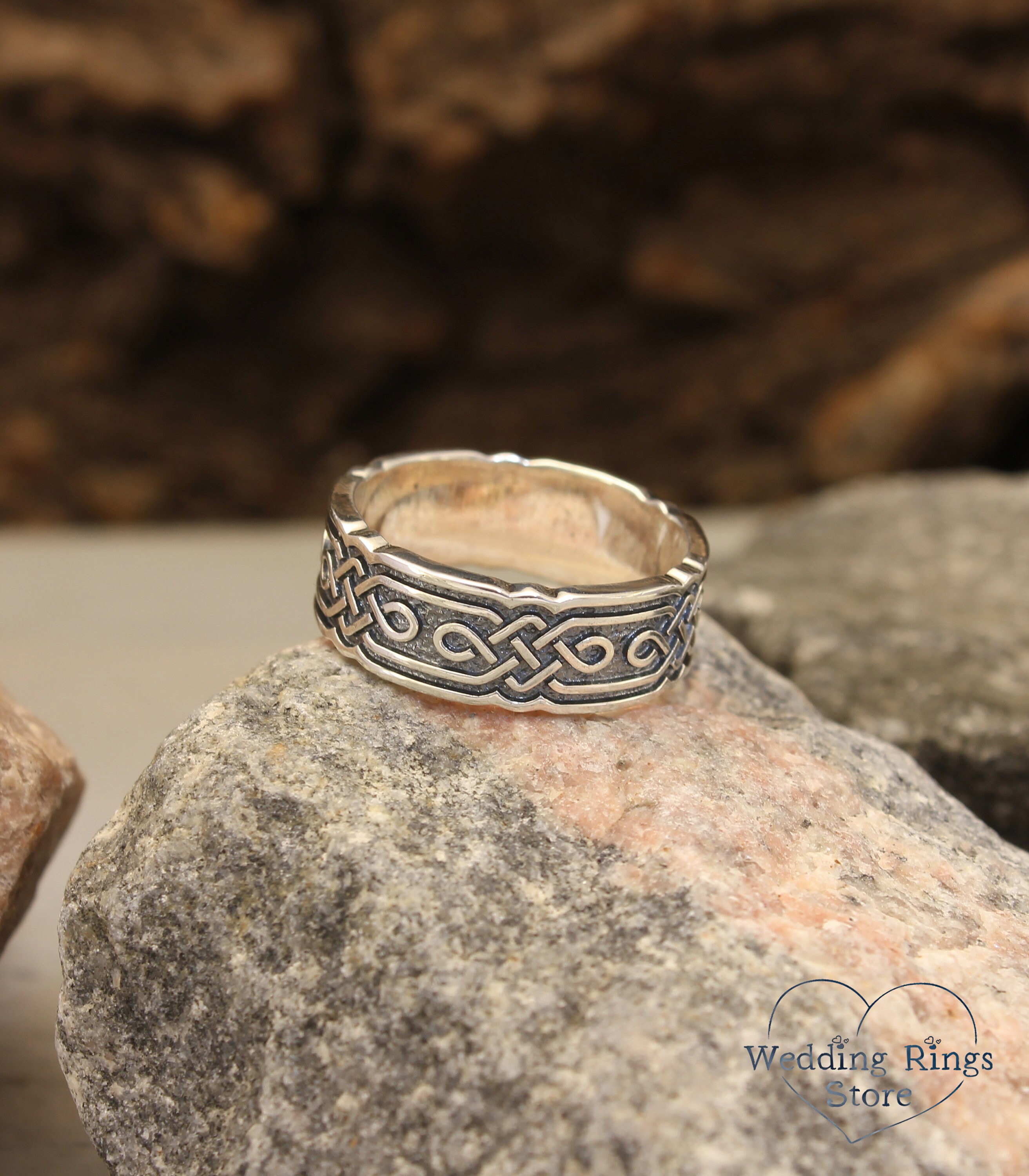 Mens Celtic Wedding Band Wide Silver Ring Viking Wedding - Etsy