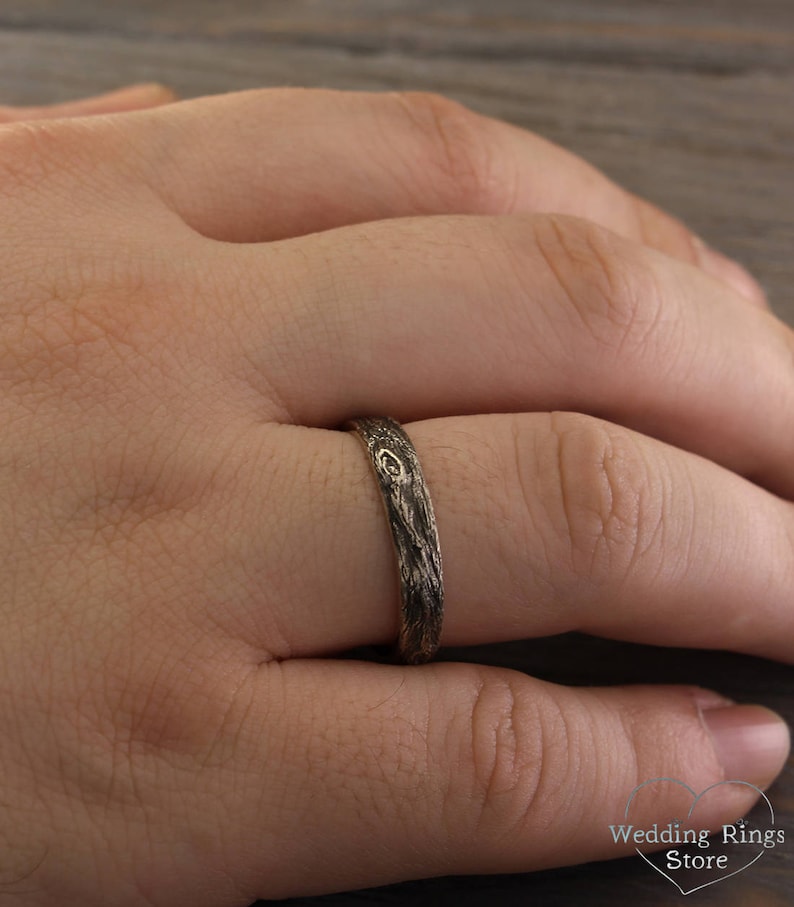 Tree bark white gold wedding band Tree gold ring Bark | Etsy