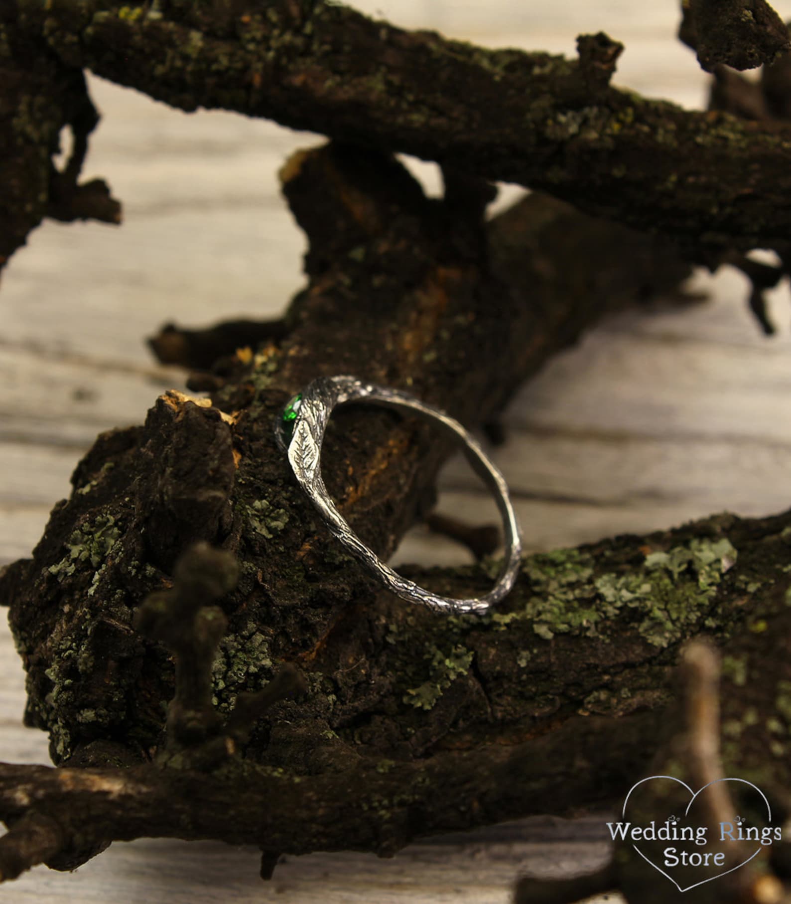 Tiny Branch Engagement Ring With Emerald, Small Twig and Leaves Ring ...