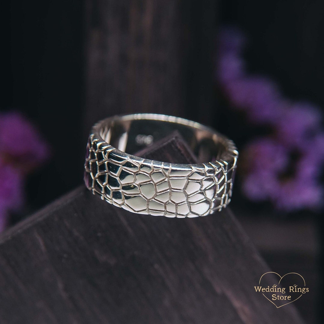 Brutalist Dragon Scale Ring - Durable Silver Ring Big & Chunky - Wide Sterling Ring for Man ...