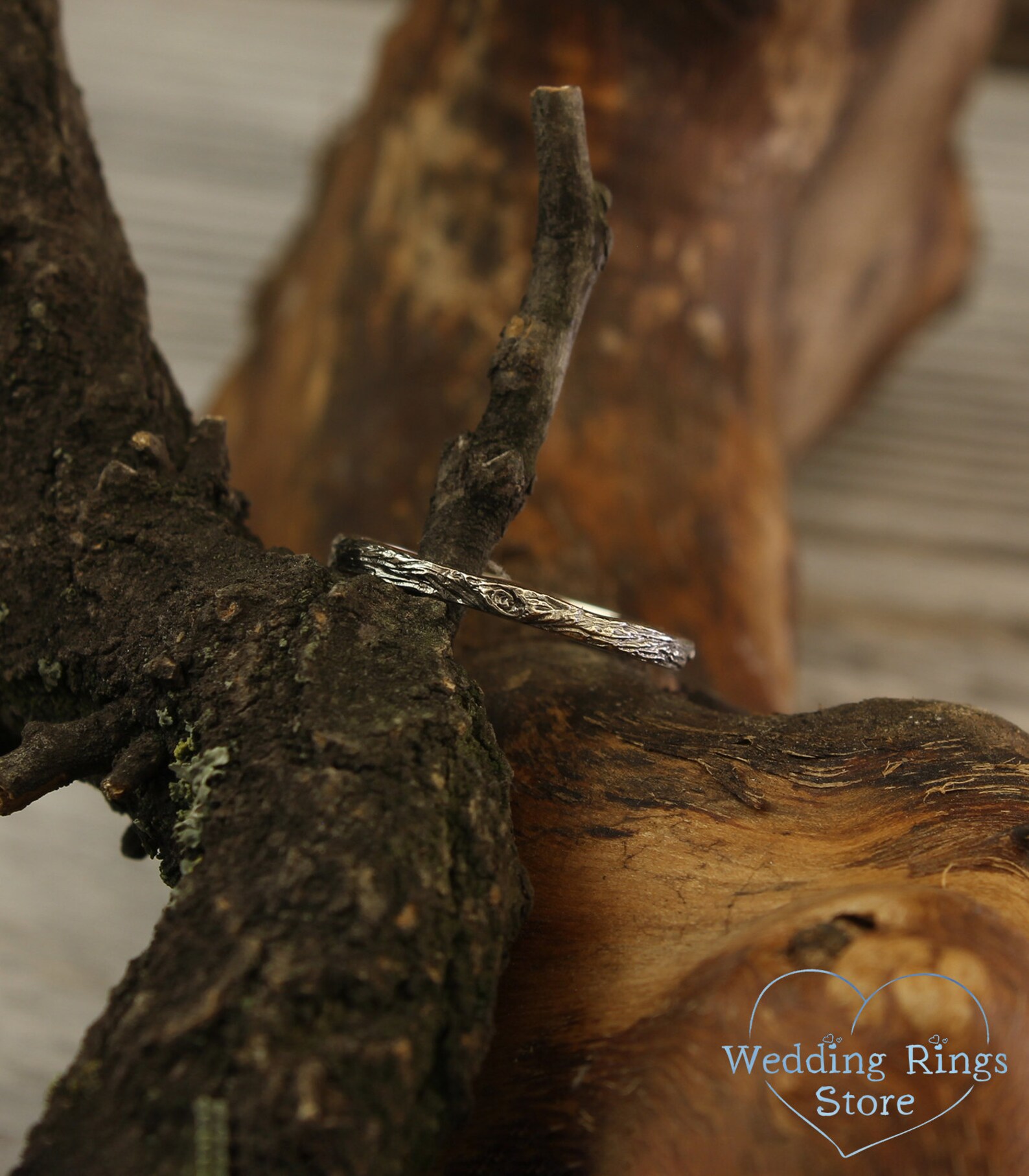 Tree Dainty Wedding Band, Tree Bark Wedding Ring, Tree Tiny Ring, Small ...