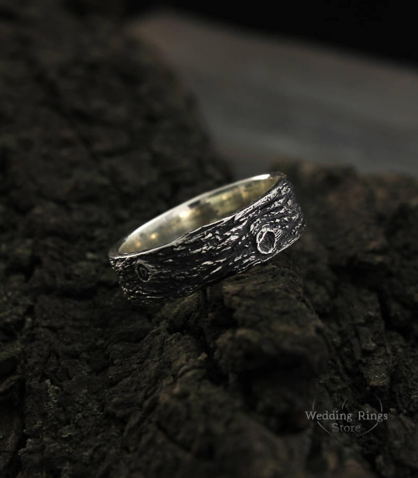 Tree Bark Wedding Band Rustic Wedding Ring Family Tree - Etsy