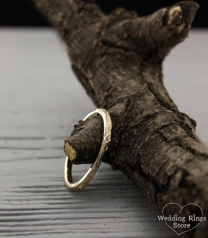Tree tiny wedding band Tree bark women's ring Nature | Etsy