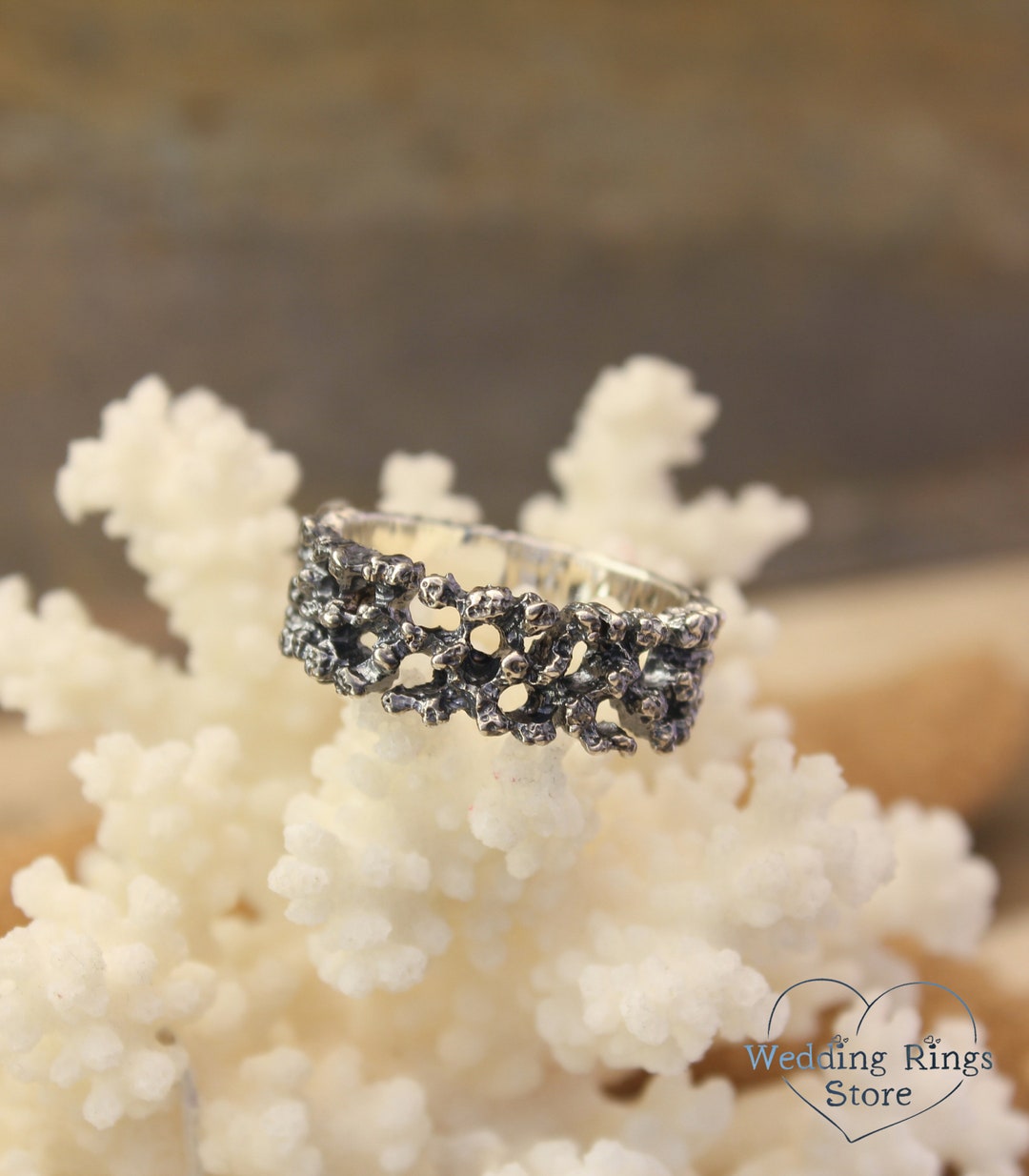 Silver Coral Ring, Men's Ocean Wedding Band, Ocean Inspired Ring ...
