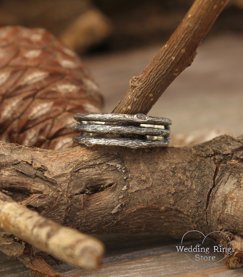 Unique Silver Tree Band, Men's Branch Wedding Ring, Men's Unique Design ...