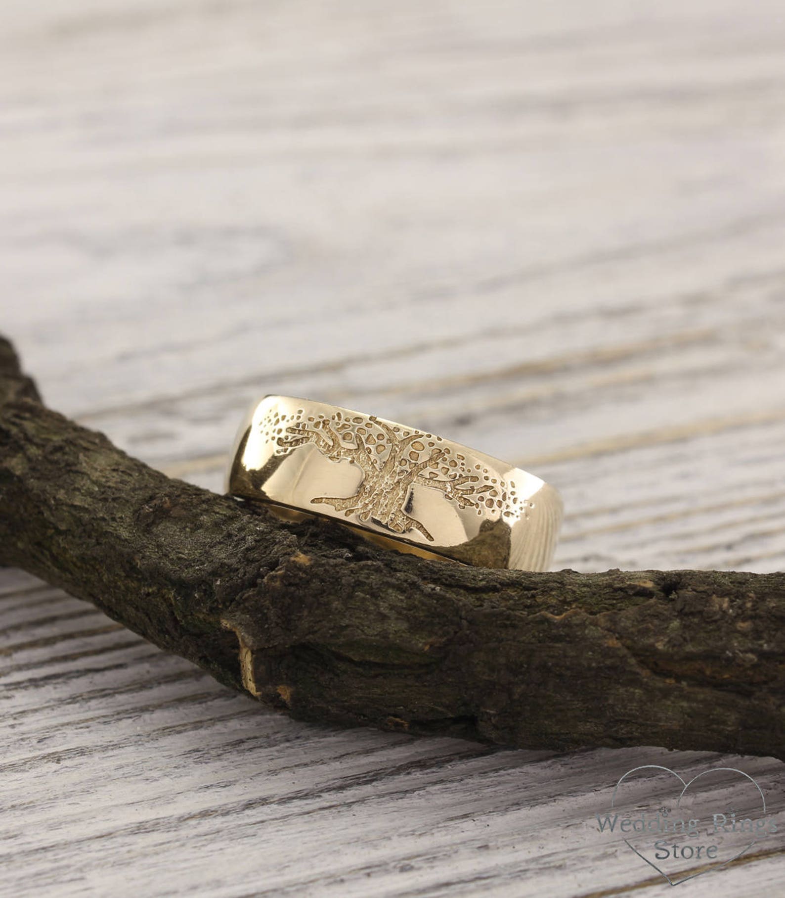 Tree Men's Wedding Band, Family Tree Wedding Ring, Men's Yellow Gold ...