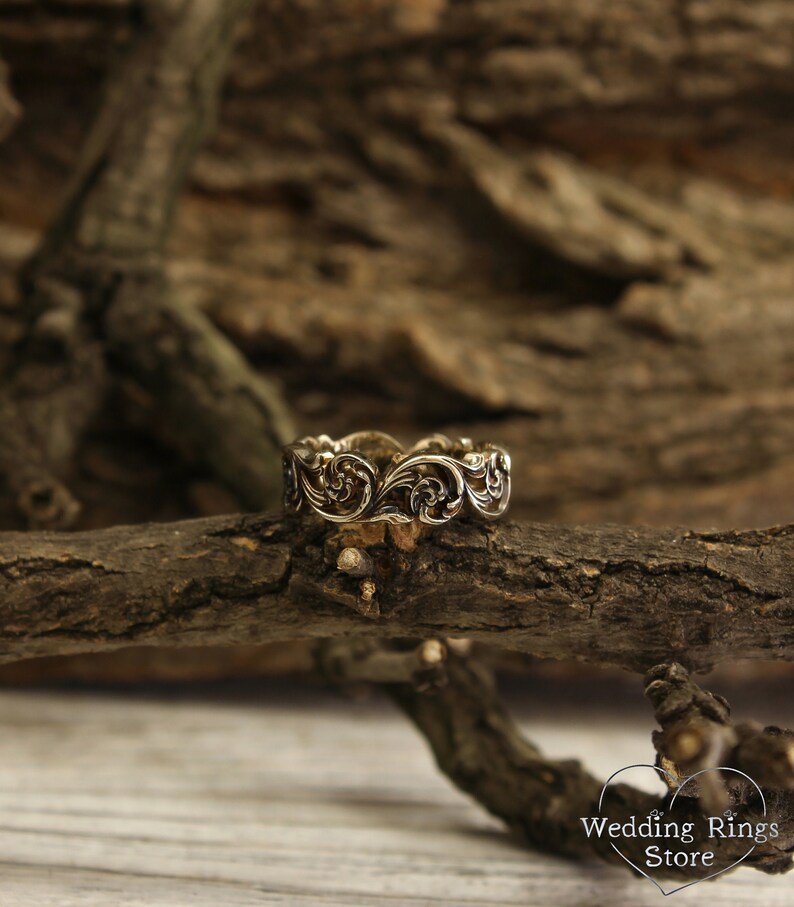 Unique vintage style wedding band Vine wedding ring for her | Etsy