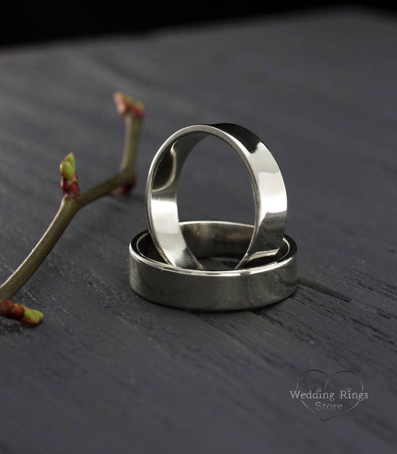 Simple Silver Wedding Ring Set His and Hers Wedding Bands - Etsy