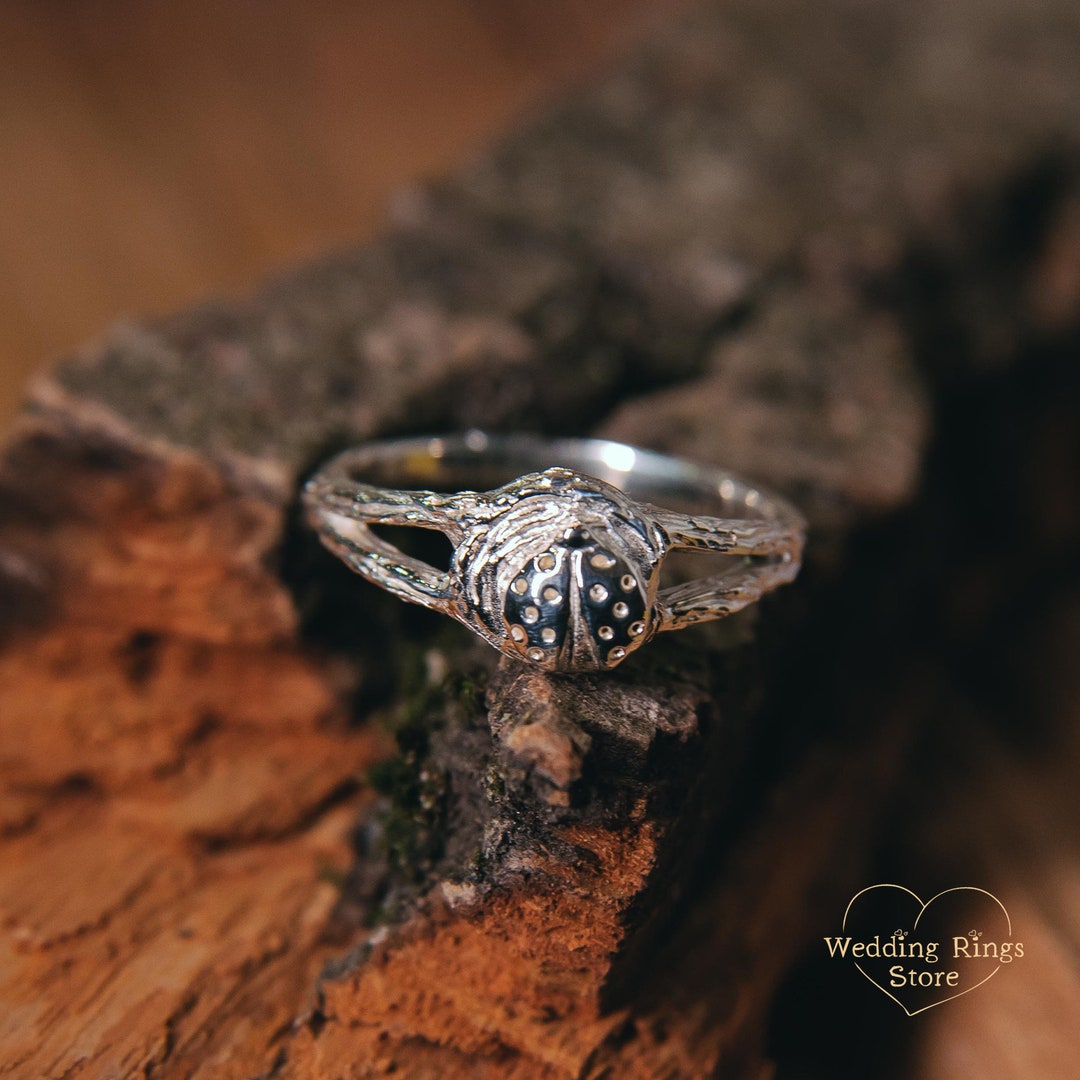 Silver Ladybug Ring Cottage Core Tree Branch Design Forest Nature ...