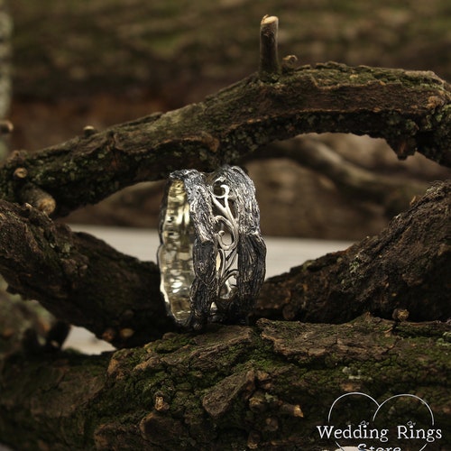 Branch and Vine Wedding Band With Diamond Men's Tree Bark - Etsy