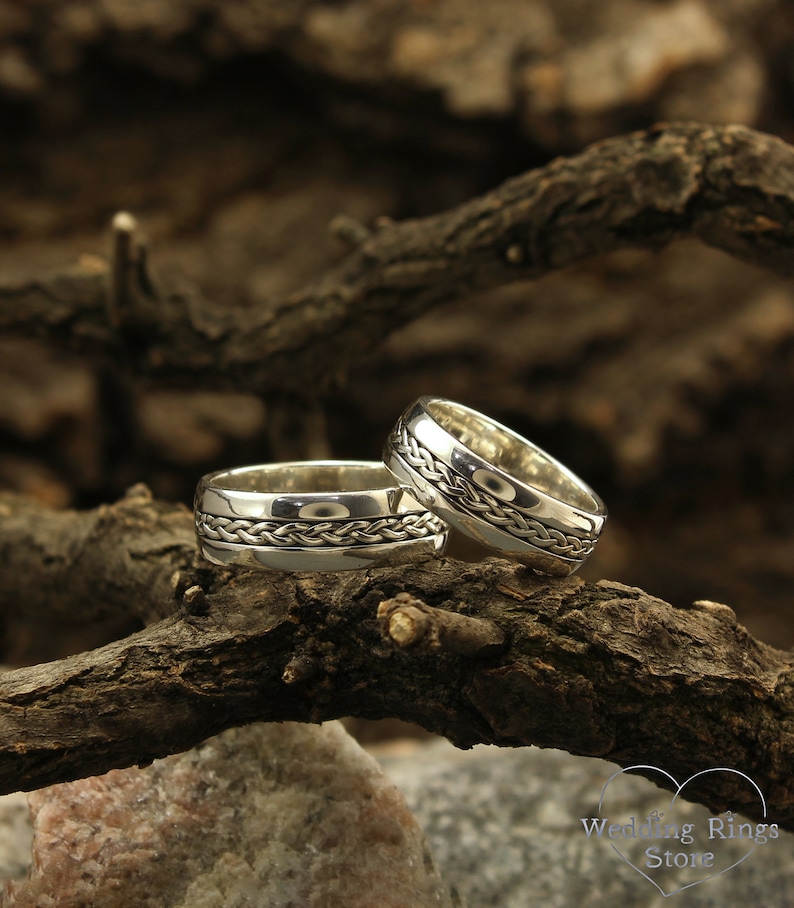 Braided Wedding Bands Sterling Silver Wedding Rings Couple - Etsy