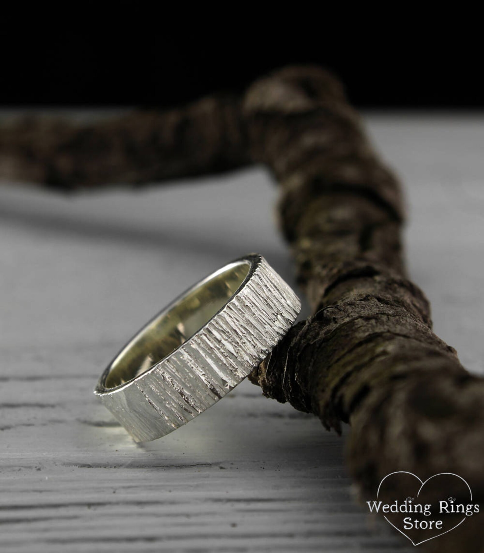 Mens Rustic Ring Tree Silver Ring Wood Bark Band Rustic | Etsy