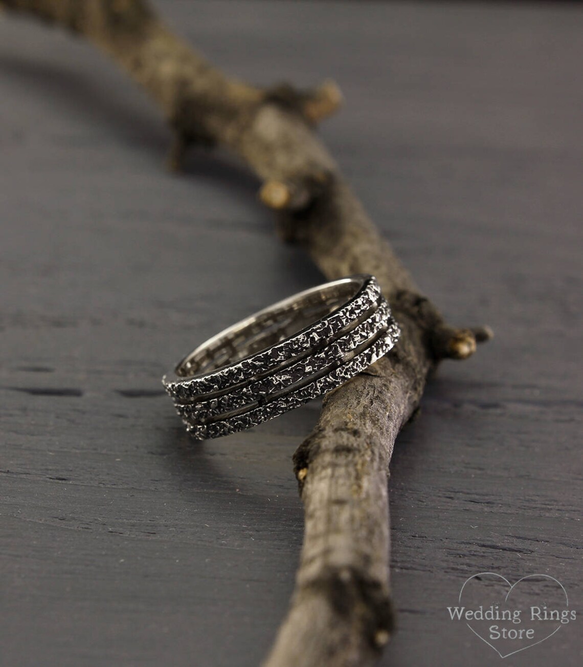 Heavy Silver Band in Oxidized Finish Unusual Silver Wedding - Etsy