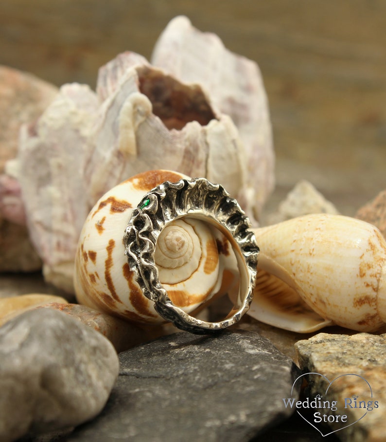 Algae Ring, Sea Ring With Emeralds, Ocean Ring, Sterling Silver Ring ...