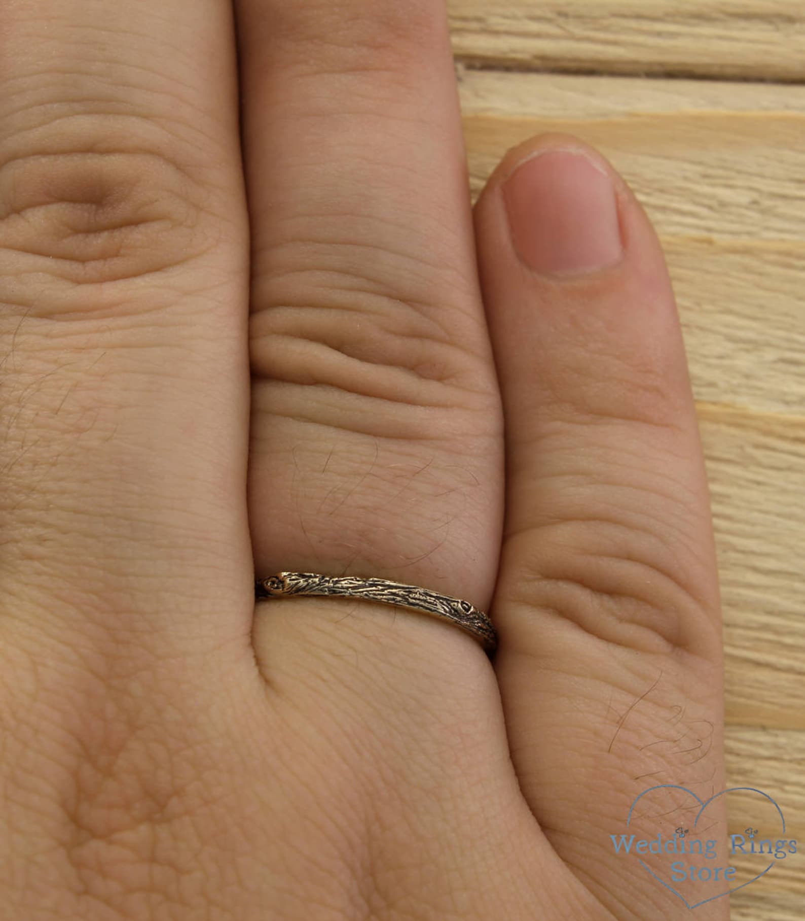 Tree Dainty Wedding Band, Tree Bark Band in Black Finish, Nature ...