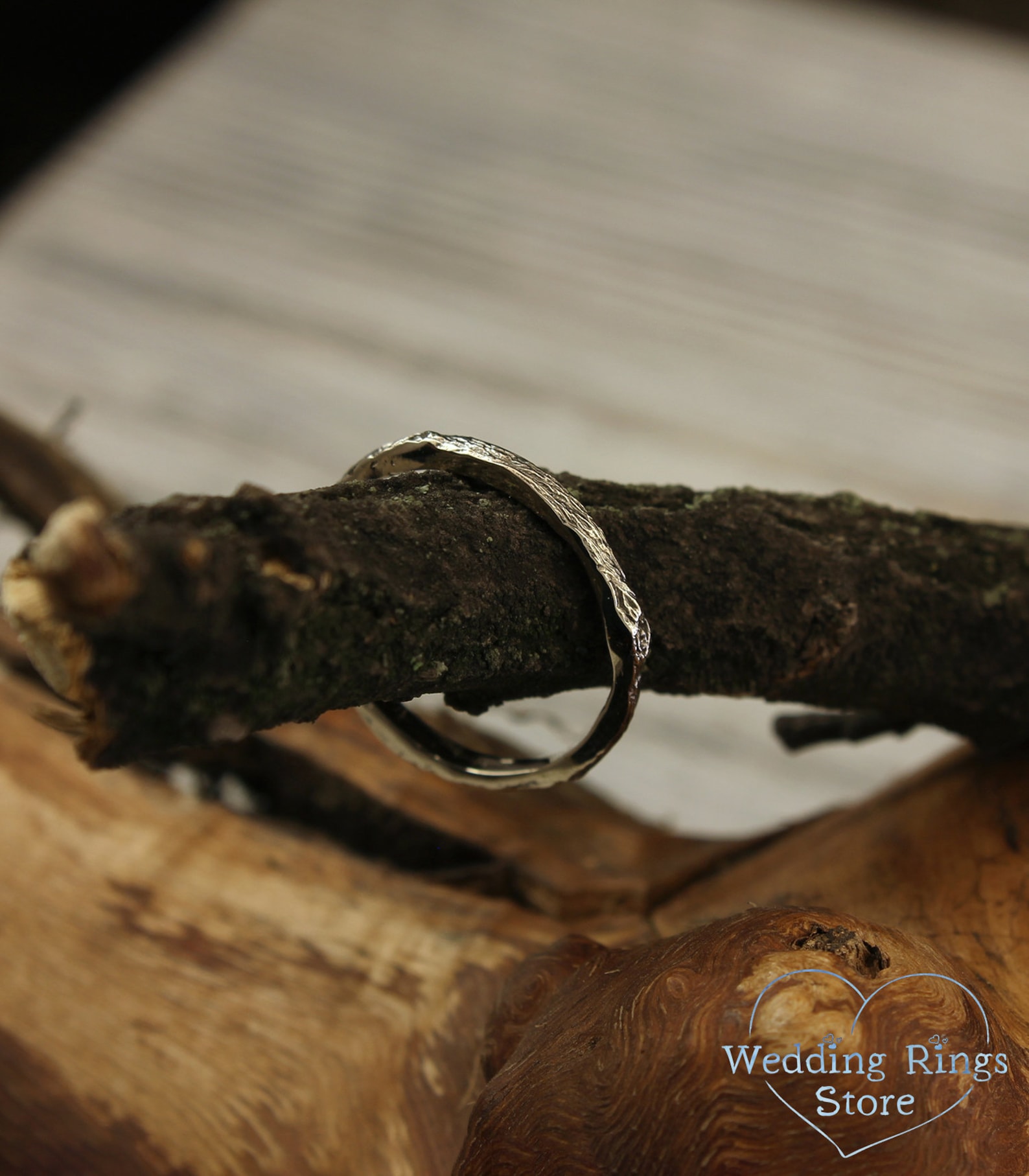 Tree Dainty Wedding Band, Tree Bark Wedding Ring, Tree Tiny Ring, Small ...