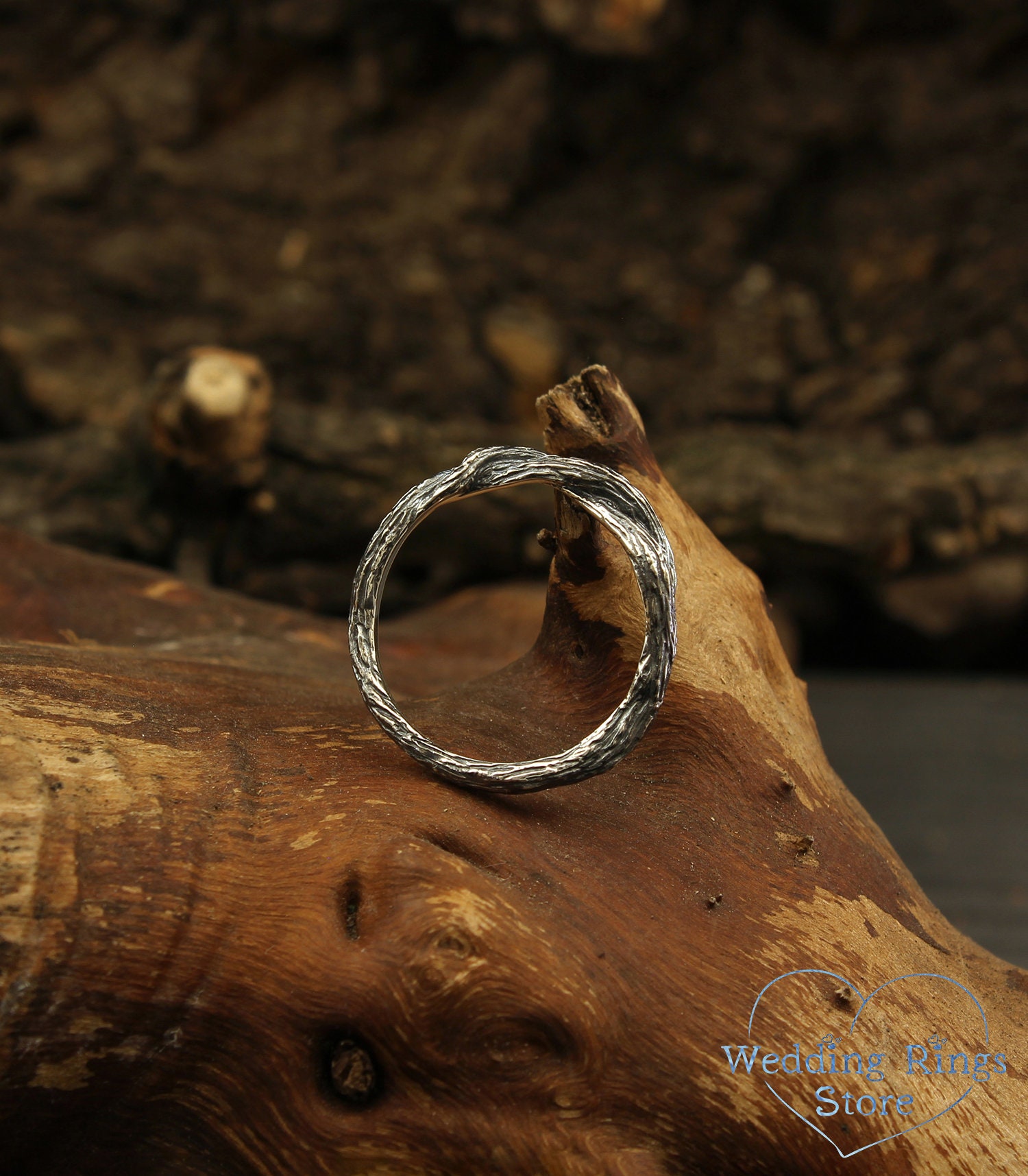 Small braided branch wedding band Unusual tree bark band | Etsy