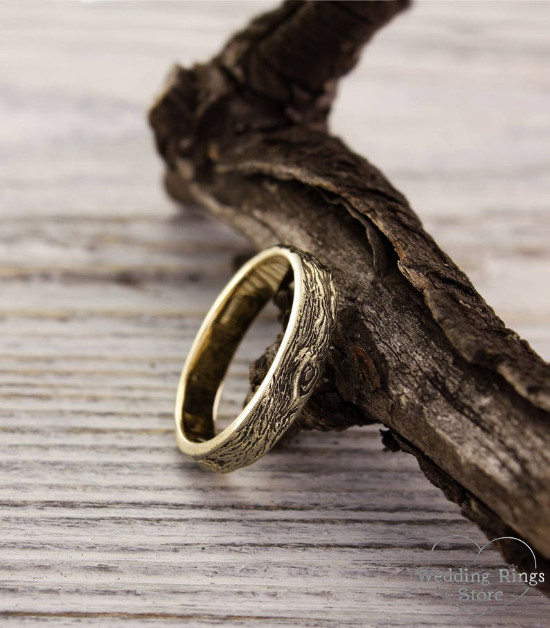 Tree bark ring Tree gold wedding band Bark wedding band | Etsy