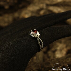 Unique Forest Engagement Ring With Garnet, Leaves on the Branch Ring ...