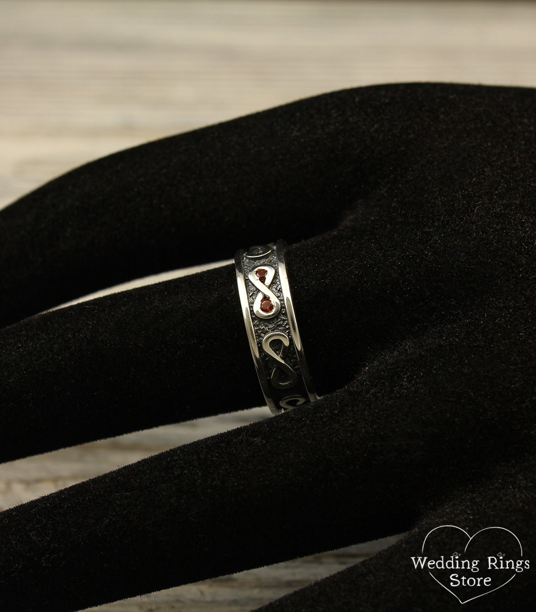 Infinity silver wedding band with garnet Unique infinity | Etsy