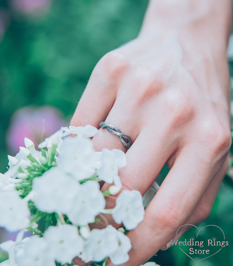 Small Braided Branch Wedding Band Unusual Tree Bark Band - Etsy