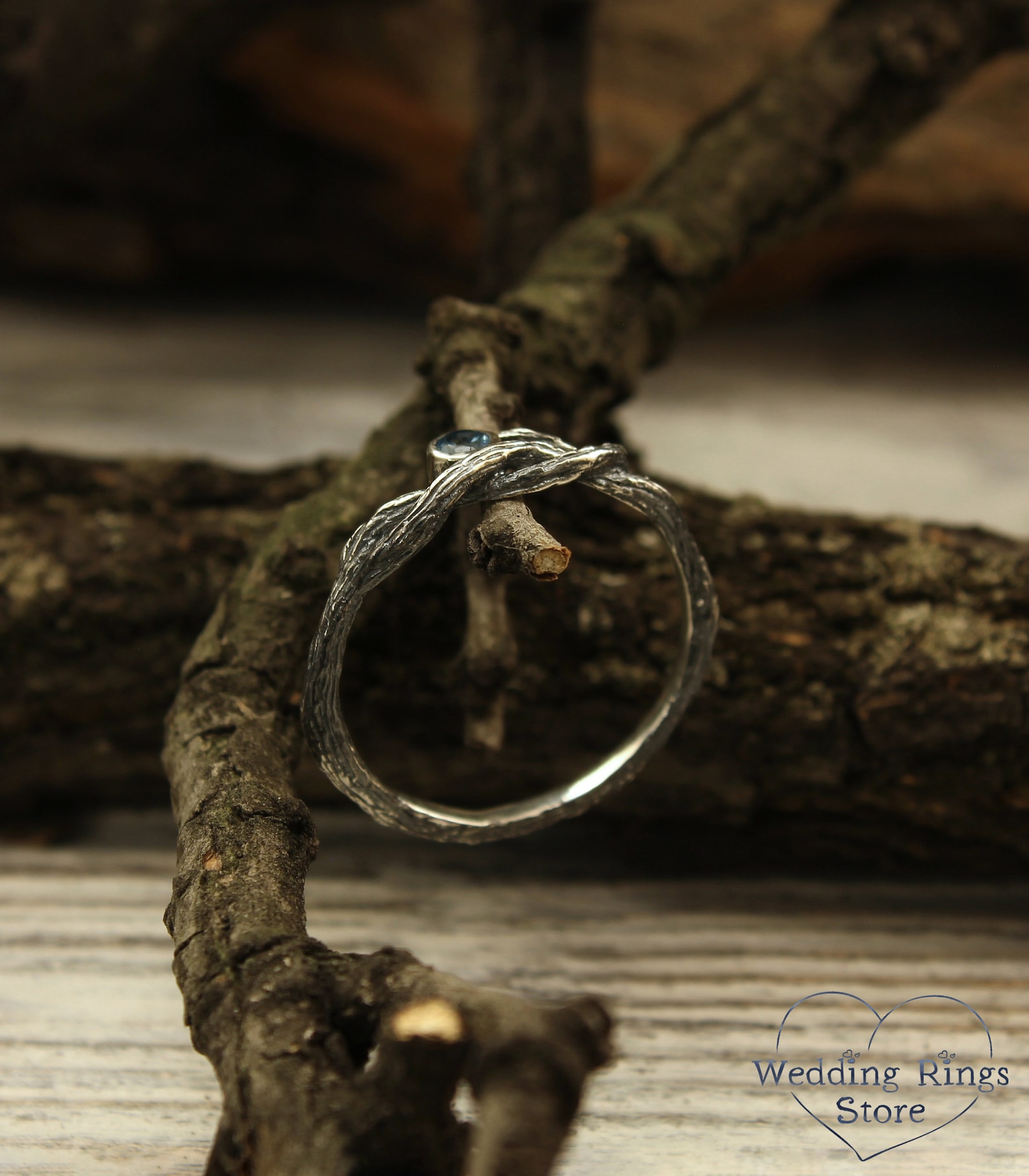 Delicate Braided Twig Engagement Ring, Branch Ring With Topaz, Women ...