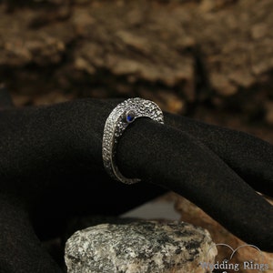 Unique lava ring with sapphire Sterling silver hammered ring | Etsy