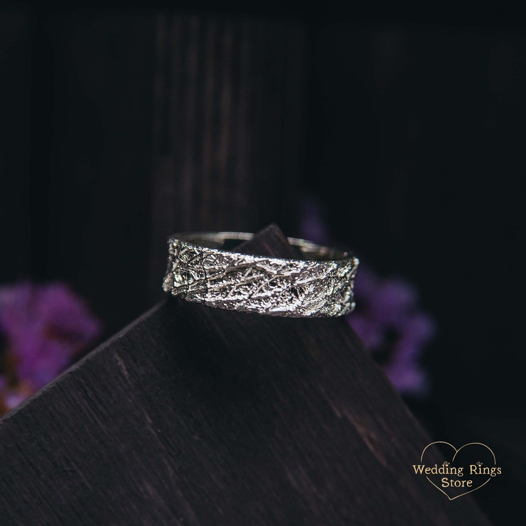Rough Scratched Brutalist Mens Ring - Hammered Wide Band Durable Silver ...