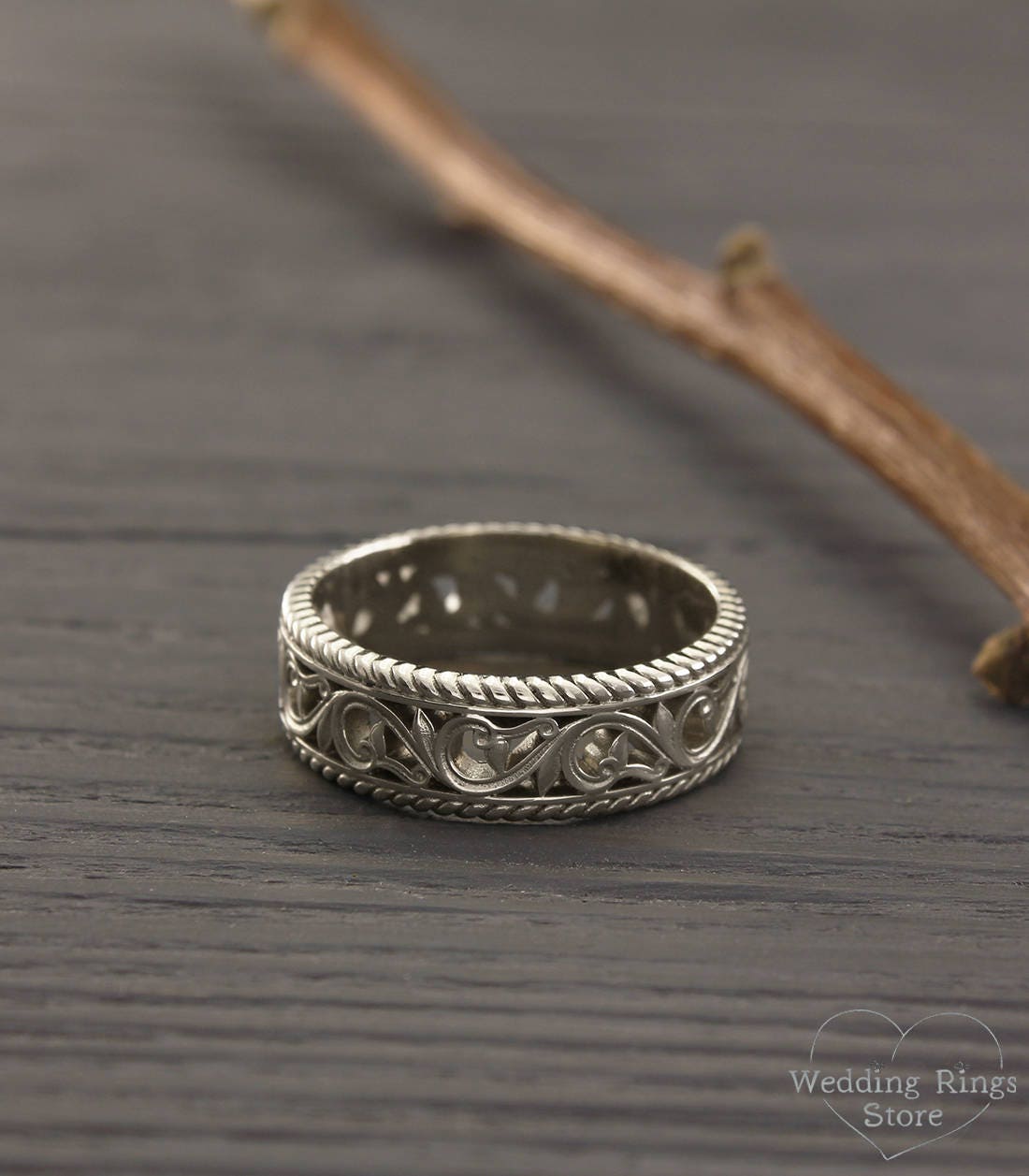 Vintage style vine wedding band in silver Filigree wedding | Etsy