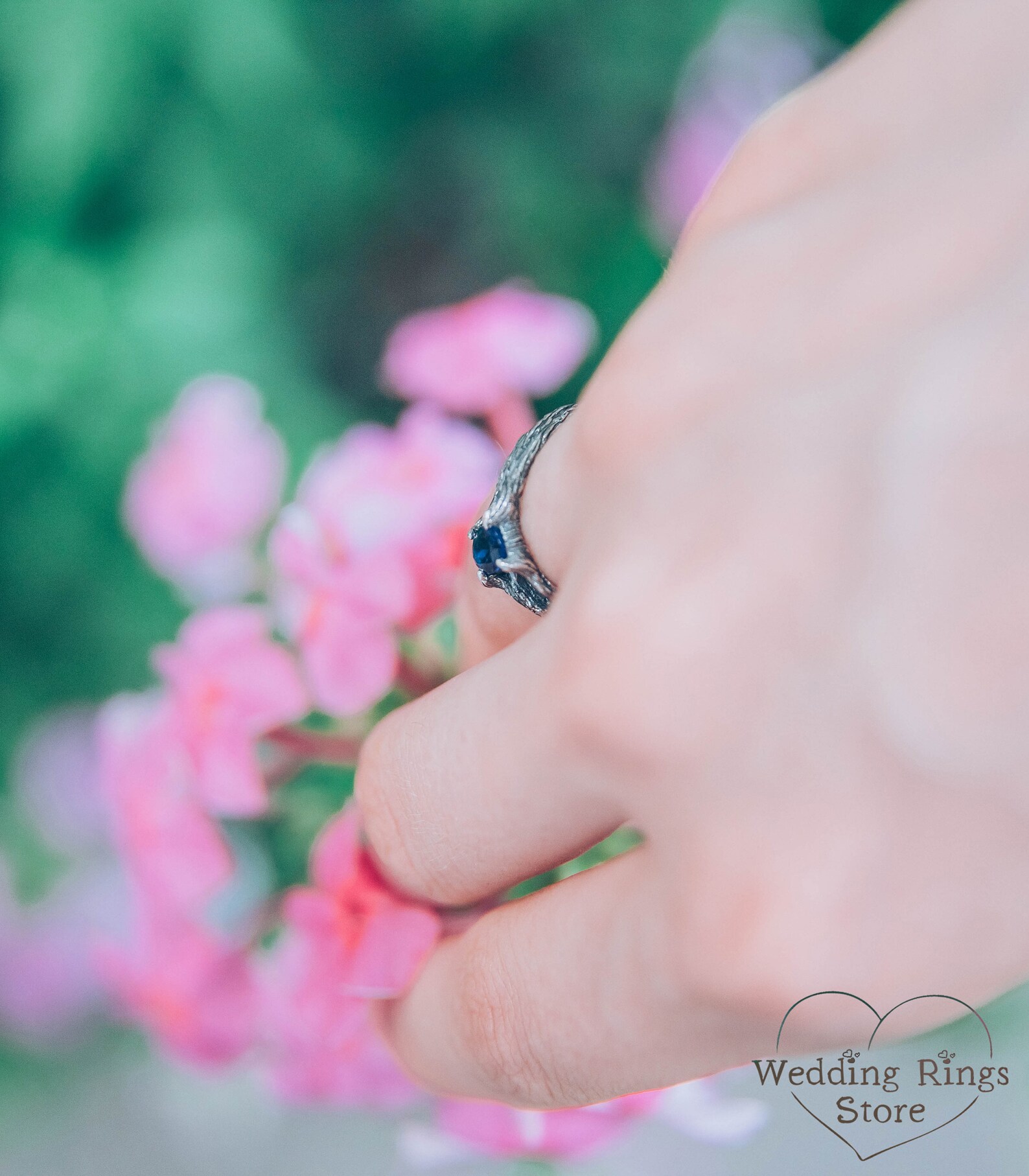 Double Branch Sapphire Engagement Ring Tree Small Ring With - Etsy