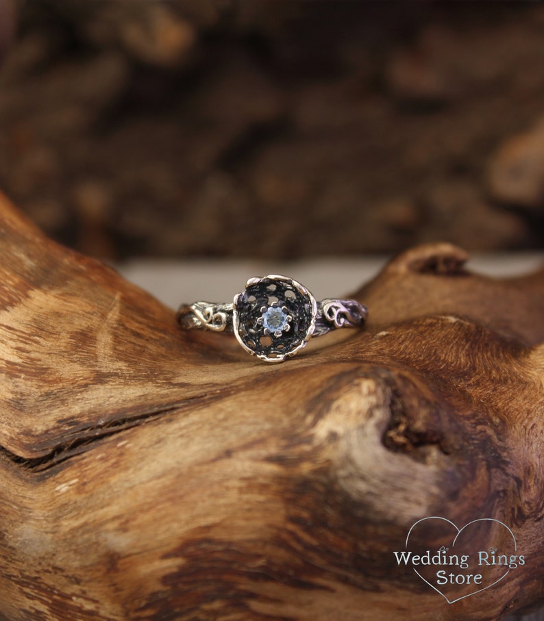Topaz in Crown Floral Engagement Ring Vine and Tree Sterling Silver ...