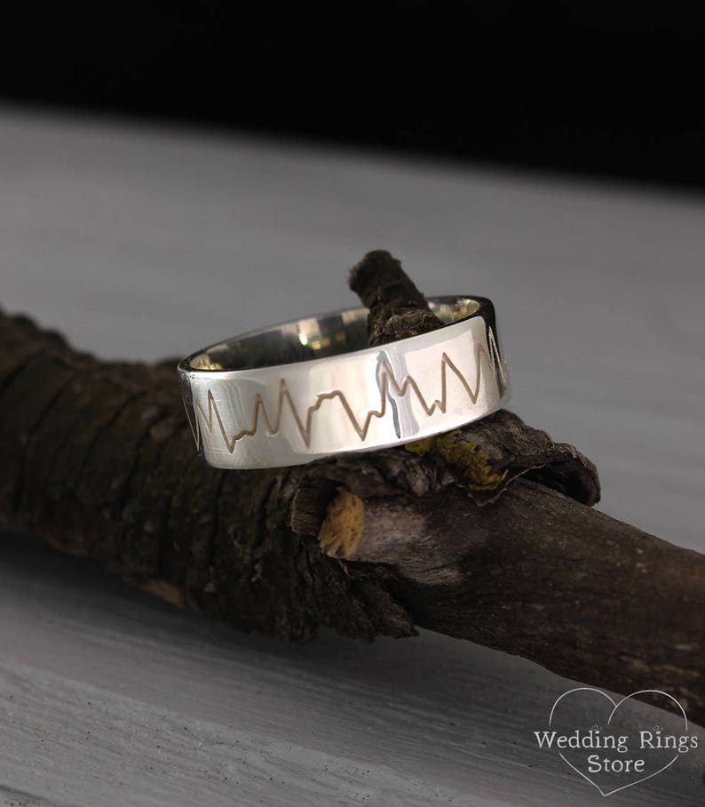 Personalized Heartbeat Ring Pulse Wedding Band Silver | Etsy