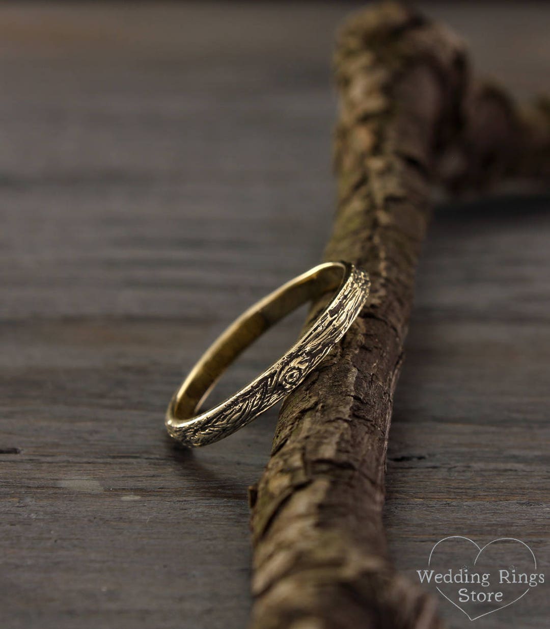 Tree Bark Small Wedding Ring, Nature Inspired Gold Wedding Band, Tree ...