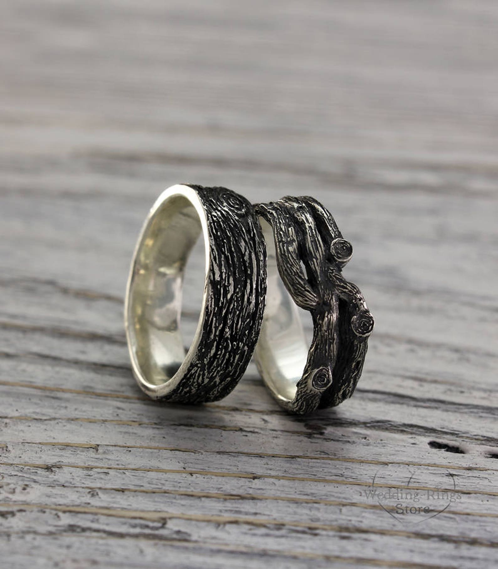 Tree Wedding Bands Set Branch Rings His and Her Tree Wedding | Etsy