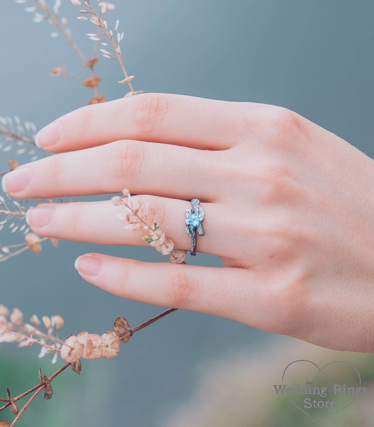 Two Branch Engagement Ring With Topaz Twig Topaz Ring Tree - Etsy