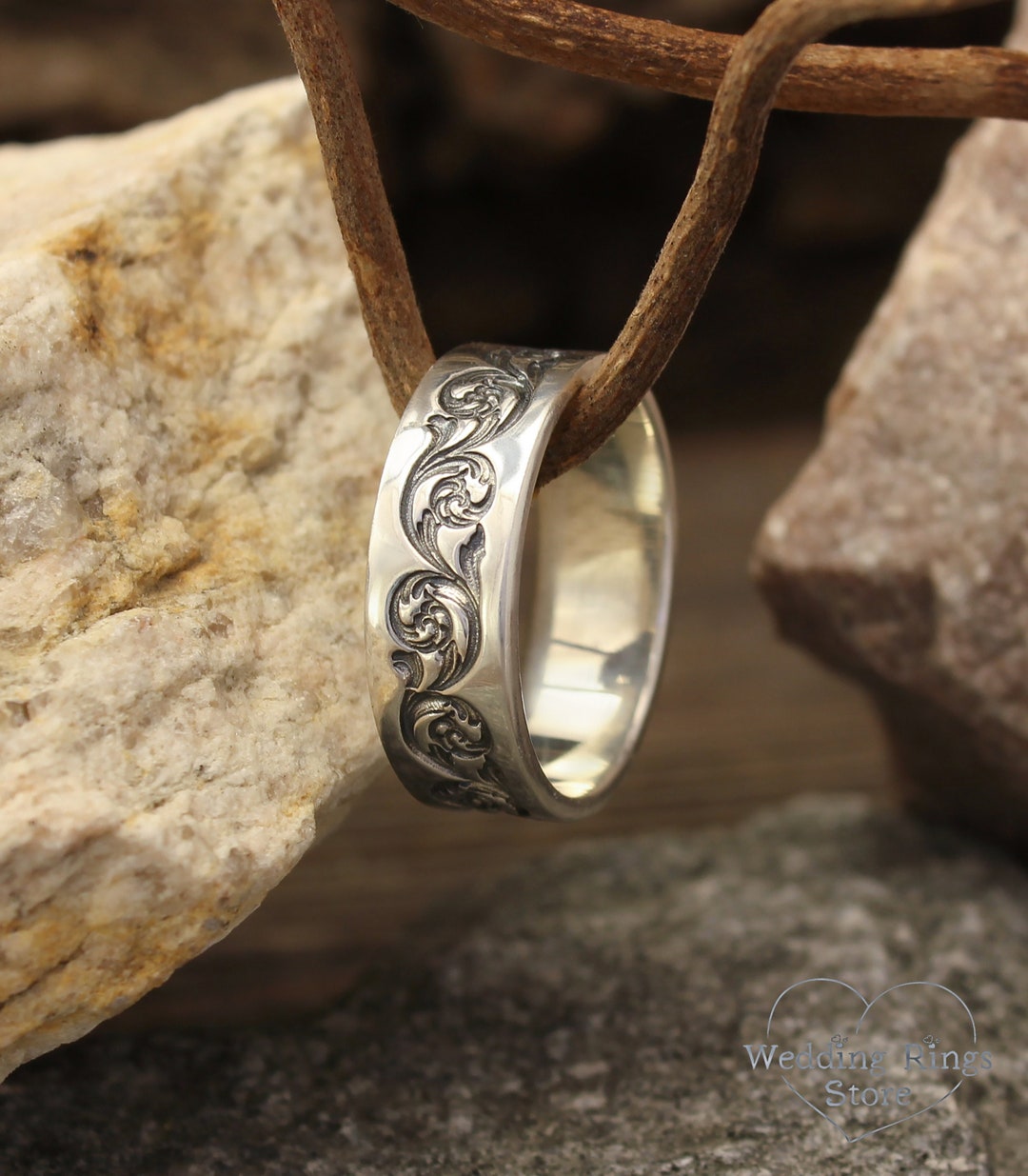 Engraved Sterling Silver Vine Ring for Him and Her, Womens & Mens ...