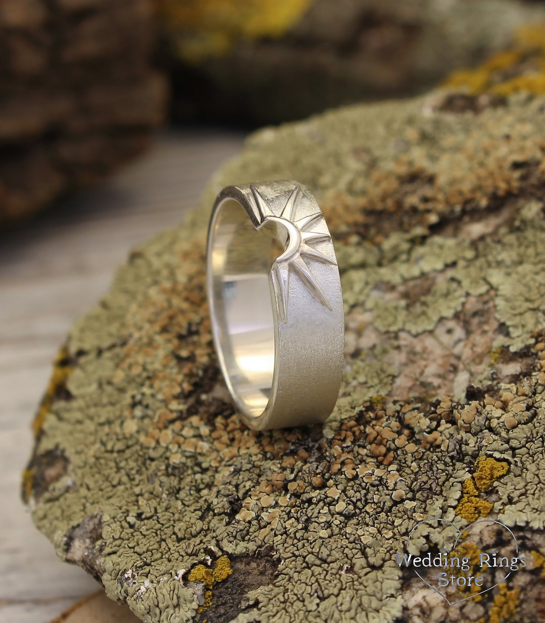 Moon Wedding Ring for Him, Sterling Silver Men's Wedding Band ...