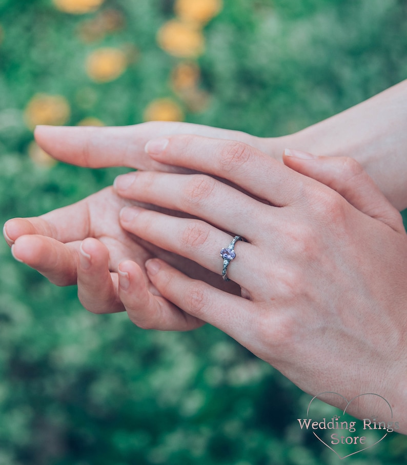 Tree Small Engagement Ring With Amethyst Tiny Silver - Etsy