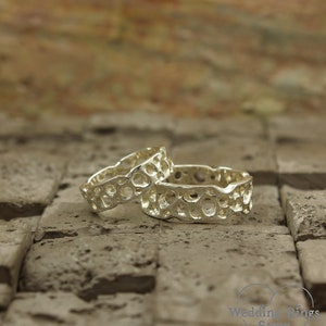 Oceans Silver Wedding Bands, Unusual Wedding Bands Set, His and Her ...