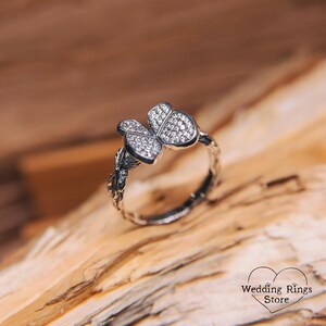 Large Silver Butterfly Ring Infinity Tree Branch With Leaves and Multi ...