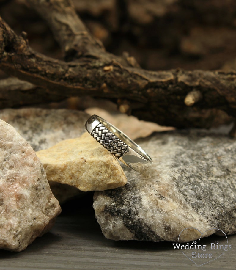 Simple and Knit Wedding Band Braided Sterling Silver Ring - Etsy